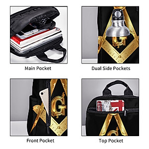 Cute Middle Backpack for Men Women, Lightweight Laptop Backpack Compatible with Gold Freemason Freemasonry Masonic Large Capacity Bookbag for Pencil Box Textbook Bottles