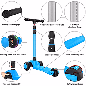 Allek Kick Scooter B03, Lean 'N Glide 3-Wheeled Push Scooter with Extra Wide PU Light-Up Wheels, Any Height Adjustable Handlebar and Strong Thick Deck for Children from 3-12yrs (Aqua Blue)