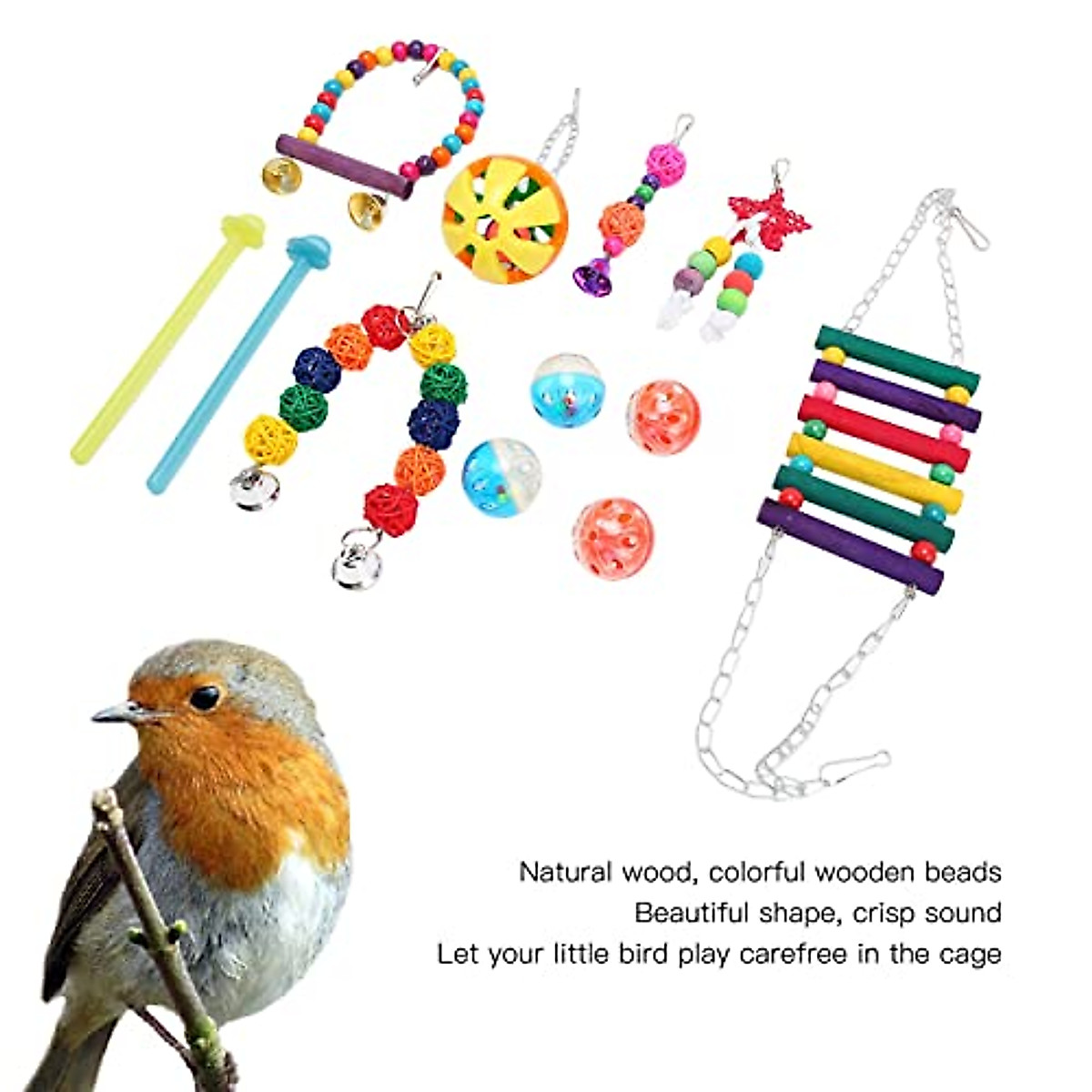Deosdum 12Pcs Bird Toys Parrot Chewing Toys,Hanging Bell Pet Bird Cage Hammock Swing Toy Hanging Toy for Small Parakeets Cockatiels, Conures, Macaws