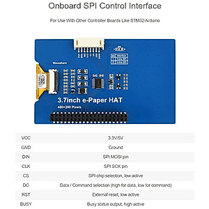 waveshare 3.7inch E-Paper E-Ink Display HAT Compatible with Raspberry Pi4B/3B+/3B/2B/B+/A+/Zero/Zero W/WH/Zero 2W 480×280 Pixels Black/White 4 Grey Scales SPI Interface Supports Partial Refresh