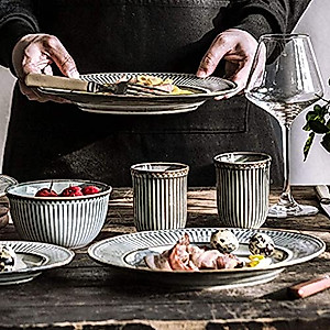 GagalU Tabletop Dinner SetsDinner Set,38-Piece Ceramic Dinnerware Sets Retro Glaze Porcelain Plates Bowls and Cups Service for 6 People