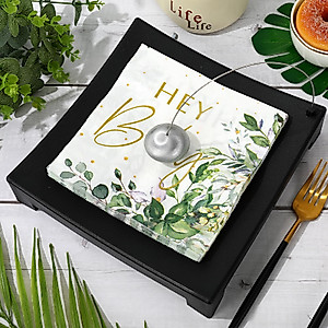 AnyDesign 80 Pack Greenery Baby Shower Napkins Hey Baby Luncheon Napkins 6.5 x 6.5 Inch Watercolor Leaf Disposable Paper Napkins Dessert Dinner Hand Napkin for Baby Shower Birthday Party Supplies