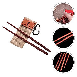 CLISPEED 2 Pairs Folding Office& Home Outdoor for Gift Chopsticks Sticks Retractable Camping Wooden Collapsible Chop Bag Wood Chopstick Korean Foldable Pouch Natural Carrying Reusable with