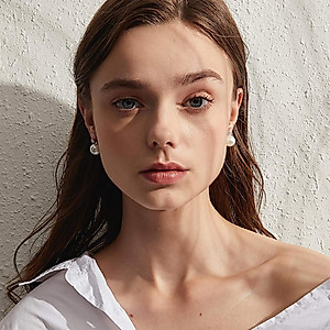 Pearl Stud Earrings Pearl Diamond Earrings for Women Pearl Stud Sterling Silver Pearl Earrings Dangle Silver Pearl Earrings for Women Han han Pearl Earrings Large Pearl Stud with Diamond 13MM