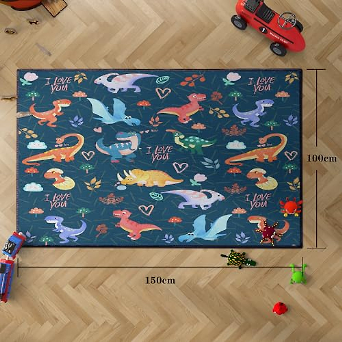 Reihanosk Dinosaur Area Rugs for Kids Room Boys Girls, 3'×5' Cartoon Carpet Bedroom Home Decor Large Play Mat, Non Slip Crystal Polyester Dinosaur Mat for Playroom Classroom Kidroom, 59"*39"