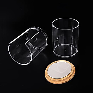 TCJJ Acrylic Disposable Cotton Round Pad Holder and Qtip Holder Set with Bamboo Mirror Lid, Stackable, Clear Plastic Bathroom Vanity Organizer for Makeup Cotton Pad Swab Ball