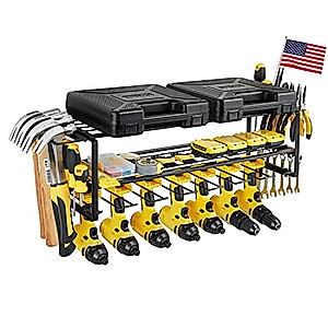 FOTEEMO Power Tool Organizer For Tool Storage, Heavy Duty Garage Wall Tool Storage Organizer 7 Drills Holders Organizers And Storage Household Wall Mount Utility Organizer Rack For Men (Black)