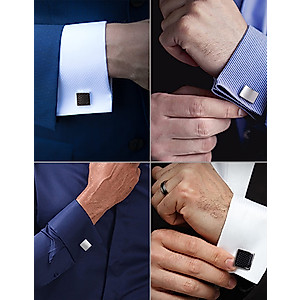 Ofeiyaa 6 Pairs Cufflinks Classic Striped Square Rectangle Cufflinks Set for Men