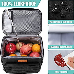 Tiblue Insulated Reusable Lunch Box for Office Work School Picnic Beach, Leakproof Freezable Cooler Bag with Adjustable Shoulder Strap (Medium, Tactical Black)