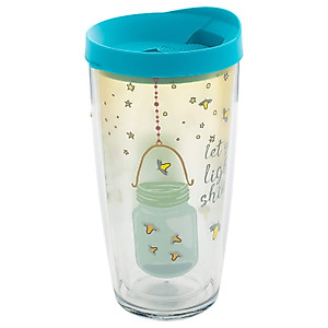 Signature Tumblers Let Your Light Shine Firefly Wrap on Clear 16 Ounce Double-Walled Travel Tumbler Mug with Turquoise Easy Sip Lid