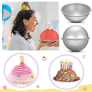 Hushee 2 Pcs Football Cake Pan 8 Inch Aluminum Hemisphere Pan Nonstick 3D Round Shape Cake Molds for Baking Sphere Half Ball Cake Pan for Birthday Wedding Anniversary DIY Cakes Bakeware Tools, Silver