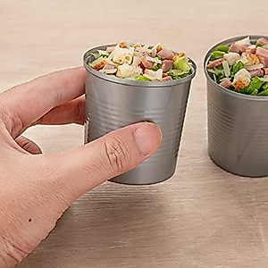 Restaurantware 4 oz Round Silver Plastic Tin Can - with Lid - 2 1/2" x 2 1/2" x 2 3/4" - 20 count box