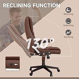 HOMCOM High Back Vibration Massage Office Chair with 6 Vibration Points, Heated Reclining PU Leather Computer Chair with Armrest and Remote, Brown