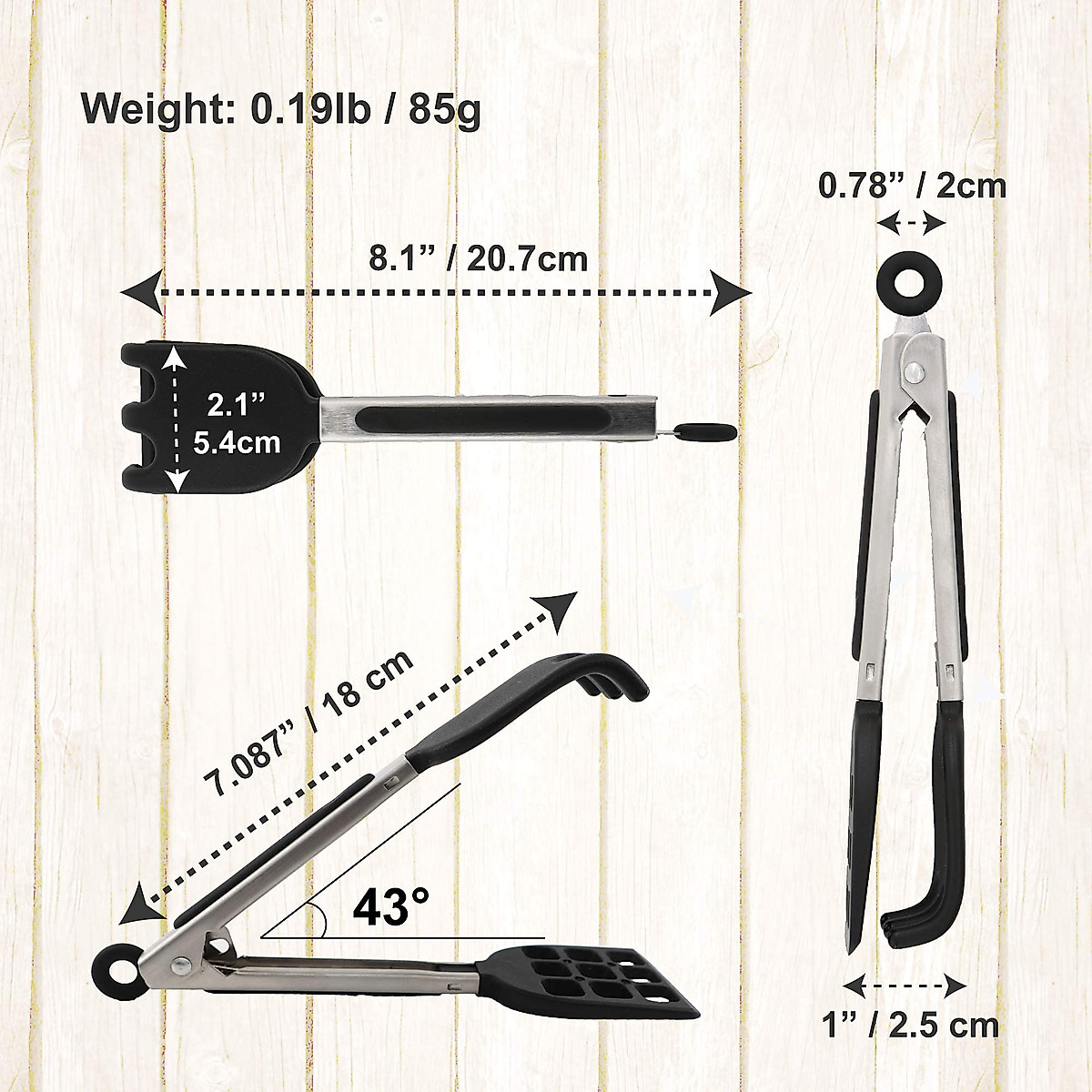 Mini Waffle Tongs by StarBlue – 8 Inches Silicone and Nylon Serving Tongs with Non-Slip Smooth Handles, Non-Scratch and Dishwasher Safe, Multipurpose Spatula Tongs for Belgian Waffle Serving