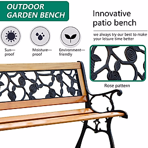 Ruesleag Garden Bench,32" Outdoor Patio Bench Metal and Wood Park Bench Porch Chair for Patio Yard Lawn (Bronze)