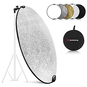 WELLMAKING 32 Inch (80cm) Reflector Photography, Collapsible Light Reflector with Bag & tilt Adapter, 5 in 1 Handle Reflector for Studio & Outdoor Lighting -Translucent, Silver, Gold, White and Black