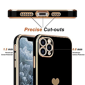 Teageo for iPhone 11 Pro Max Case for Girl Women Cute Love-Heart Luxury Bling Plating Soft Back Cover Raised Full Camera Protection Bumper Silicone Shockproof Phone Case for iPhone 11 Pro Max, Black
