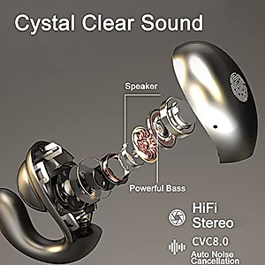 Touch Control Wireless Earbuds with Earhooks Bone Conduction Headphones Waterproof Bluetooth Open Earbuds Earpiece Noise Canceling Headset Sports Bluetooth 5.3 Earphones Headset for Cycling Driving