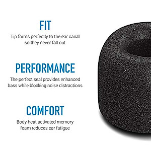 Comply TrueGrip Memory Foam Replacement Earbud Tips for Sennheiser Momentum, Momentum 2 True Wireless, CX-400BT Earphones - Secure Fit and Noise Blocking, Black (Assorted, 3 Pair)
