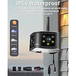 Reidubo 4K WiFi Security Cameras Outdoor with 165° Ultra-Wide Angle, Ultra-HD Dual Lens Cameras for Home Security, Two-Way Talk, Color Night Vision, IP66 Waterproof, Sound & Light Alarm