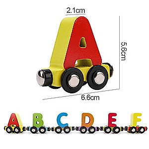 QUOXO Wooden Trackless Trains Set, Alphabets Numbers Magnetic Train Cars for Children Early Educational (Letter Train)