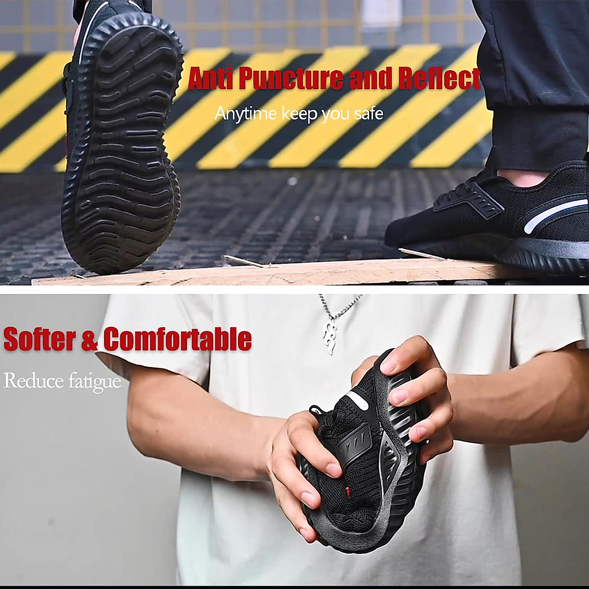 Steel Toe Shoes Men Waterproof Lightweight Work Sneakers Safety Athletic Alloy Roofing Construction Composite Indestructible Warehouse Tennis Zapatos de Trabajo para Hombres seguridad Acero Black