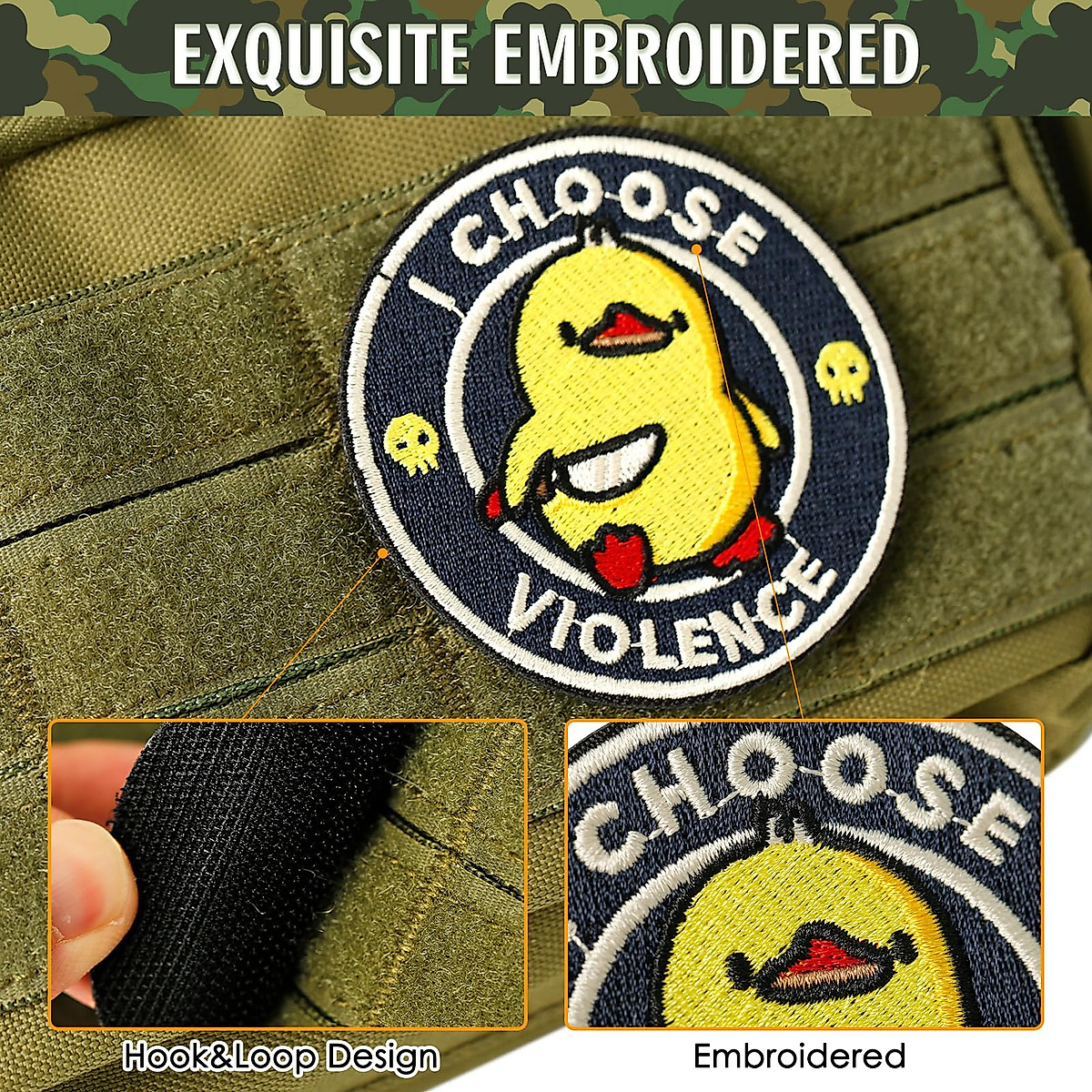 XMJY I Choose Violence Patch, 3" Embroidered Meme Patch with Hook and Loop Backing, Humorous Funny Morale Patch for Tactical Backpacks, Hats, Lunch Bags, Vests, Jackets
