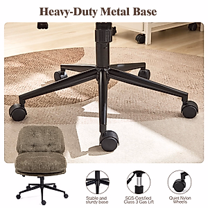 Uiesno Criss Cross Chair on Wheels Wider & Thickened, Cross Legged Office Chair Comfortable Adjustable Swivel, Armless Ergonomic Desk Chair Vanity Accent Chair Comfy Chairs for Home Office, Green