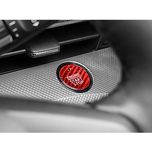 iJDMTOY Gloss Red Real Carbon Fiber Keyless Engine Start/Stop Push Start Button Cover w/Indicator Light Opening, Compatible with Ford F-150 Raptor Explorer Fusion Expedition Edge Taurus, etc