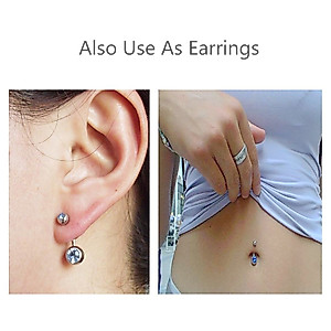 15 PCS Assorted Colors Belly Button Ring Surgical Steel Hypoallergenic Lead and Nickel Free,14 Gauge Navel Piercing Body Jewelry (15 PCS:Steel Ball)