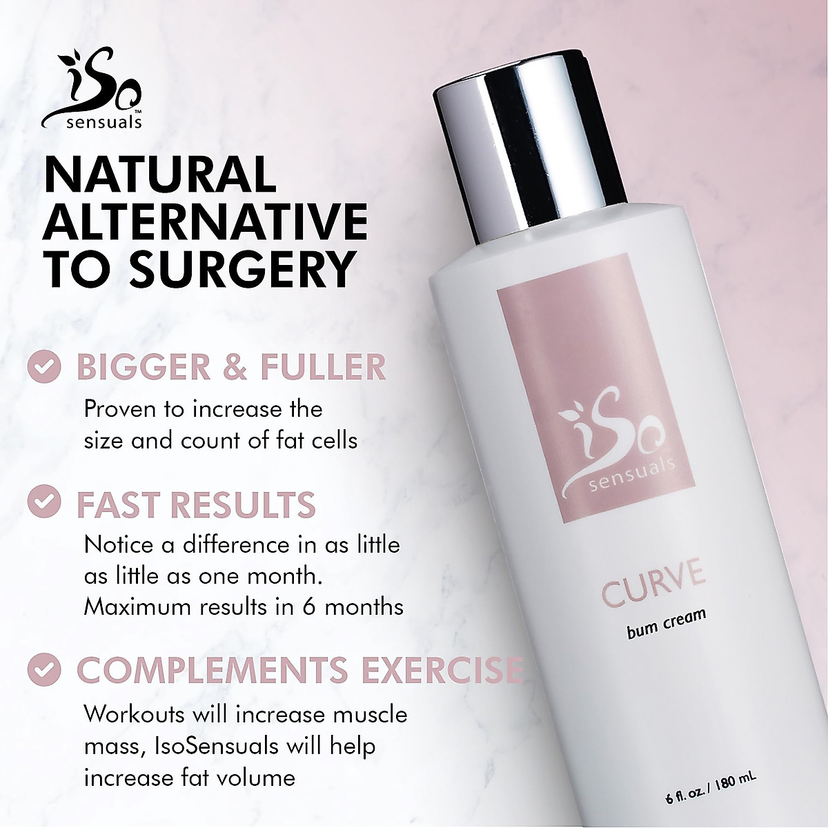 IsoSensuals CURVE Butt Enhancement Cream - for Women and Men, Natural Growth and Plumping Enhancer, Faster, Thicker, Bigger Results, 2 Month Supply