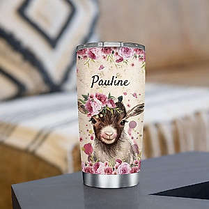 Wassmin Personalized Goat Tumbler Cup With Lid 20oz 30oz Animal Stainless Steel nsulated Tumblers Coffee Travel Mug Custom Name Birthday Christmas Goats Cups For Women Kids