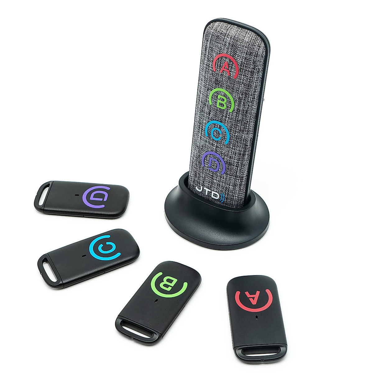 Fabric Key Finder Locator | Wireless RF Lost Key and Wallet Finder Item Locator w/Replaceable Battery (1 Transmitter + 4 Receivers) by J-Tech Digital [JTDKF4F]