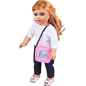 Dress Along Dolly 3pc Tech Set for American 18" Dolls w Cell Phone, Computer Tablet, and Accessory Bag- Premium Durable Metal Construction- Perfect Techie Girl Gift Set for Less