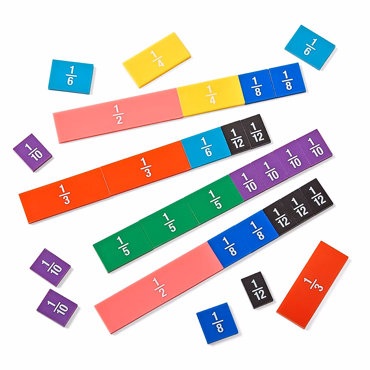 hand2mind Plastic Double-Sided Decimal and Fraction Tiles, Montessori Math Materials, Fraction Manipulatives, Unit Fraction, Fraction Bars Math Manipulatives, Homeschool Supplies (Set of 51)