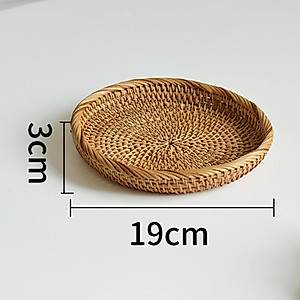 Rattan Round Serving Tray, Hand-Woven Wicker Circular Tray Tabletop Decor, Used to Decorate Storage Bread, Fruit, Vegetables, Breakfast Snacks, Small