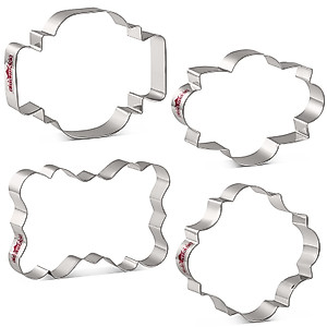 LILIAO Fancy Plaque Cookie Cutter Set Frame Sandwich Fondant Biscuit Cutters - 4 Piece - Stainless Steel - by Janka
