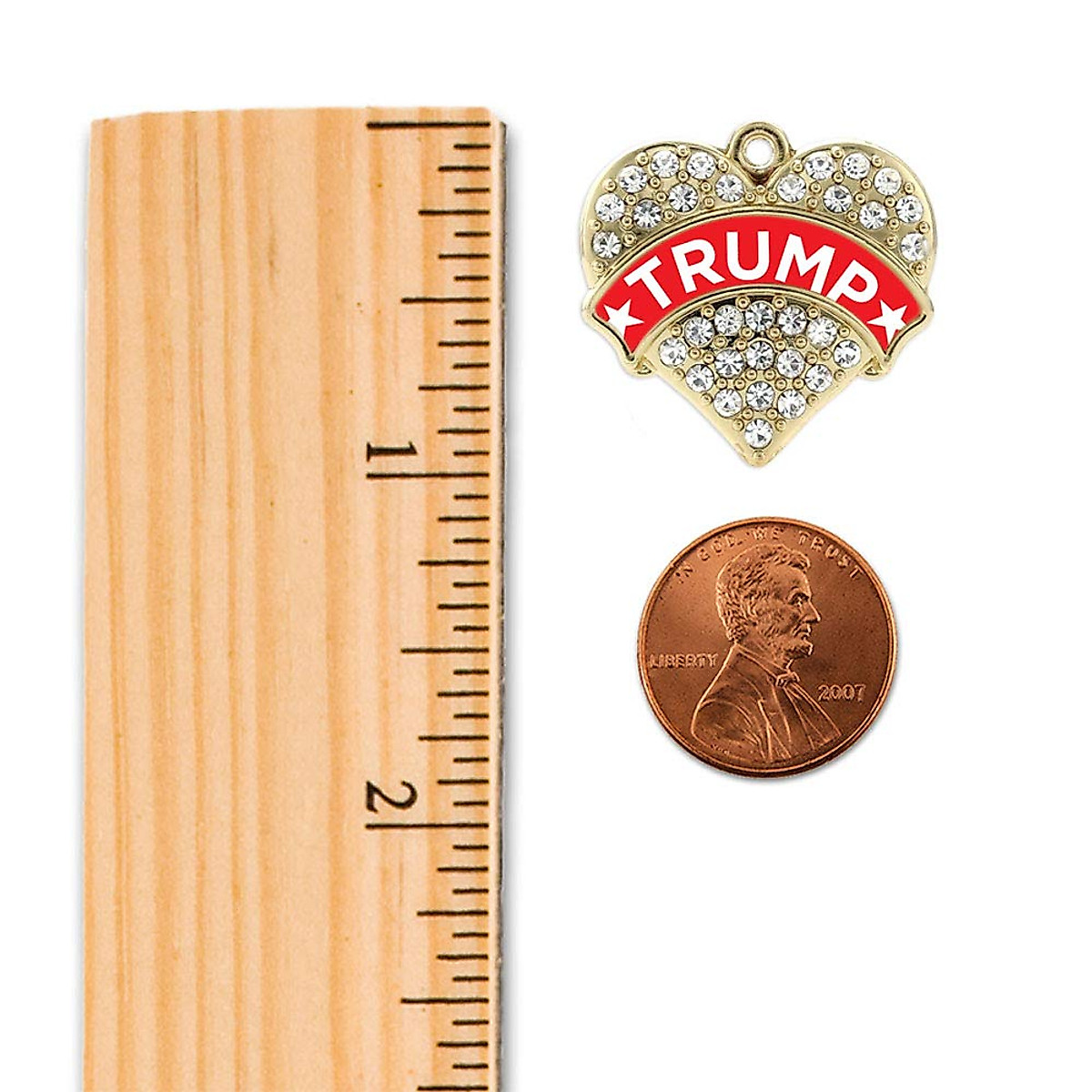 Inspired Silver - Trump Supporter Charm Necklace for Women - Gold Pave Heart Charm 18 Inch Necklace with Cubic Zirconia Jewelry