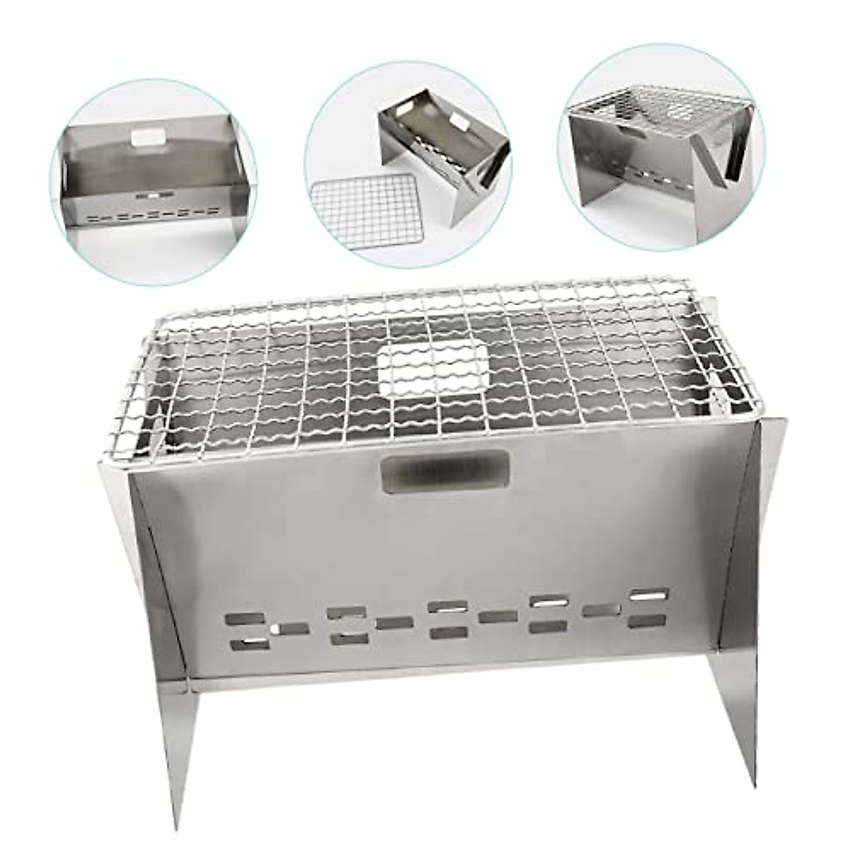 MARMERDO Folding Grill Outdoor Griddle Grill Small Charcoal Grill Mini Bbq Grill Portable Camping Stove Camping Grills Racks Portable Charcoal Grill Barbecue Grill Bbq Tool Silver