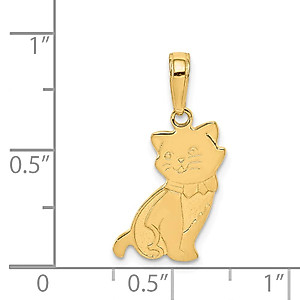 Solid 14k Yellow Gold Sitting Cat Pendant Charm - 21mm x 10mm