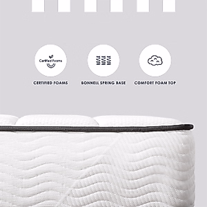 Mellow 10 Inch Classic Bonnell Spring Mattress, Comfort Foam Top with Innerspring Base, CertiPUR-US Certified Foam, Twin, White