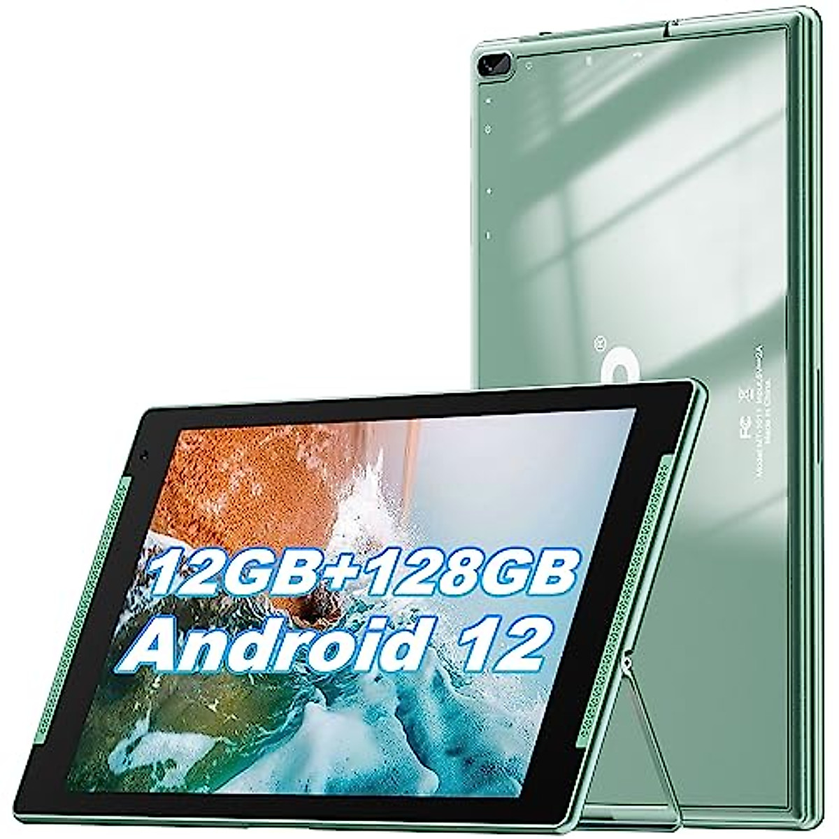 Android Tablet, 10 Inch Tablet with Stand/Glass Housing, 12GB RAM 128GB ROM with 512GB Expand Tablets, WiFi6, IPS + Touch Screen, 6000mAh Battery, Bluetooth5.0, GPS, Dual Camera (Green)
