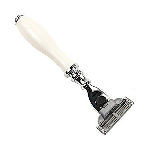Parker – Deluxe Mach 3 Razor with Triple Blades for Close Shave – Premium White Resin Handle with Chrome Trim