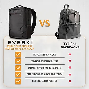 EVERKI Studio Slim Business Professional 14.1-Inch/MacBook Pro 15 Laptop Backpack, Lightweight, Men or Women (EKP118)