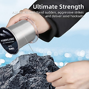 RUNCL PowerFluoro Fishing Line, 100% Fluorocarbon Coated Fishing Line, Hybrid Line - Virtually Invisible, Faster Sinking, Low Stretch, Extra Sensitivity, Abrasion Resistance (500Yds, 16LB(7.3kgs))