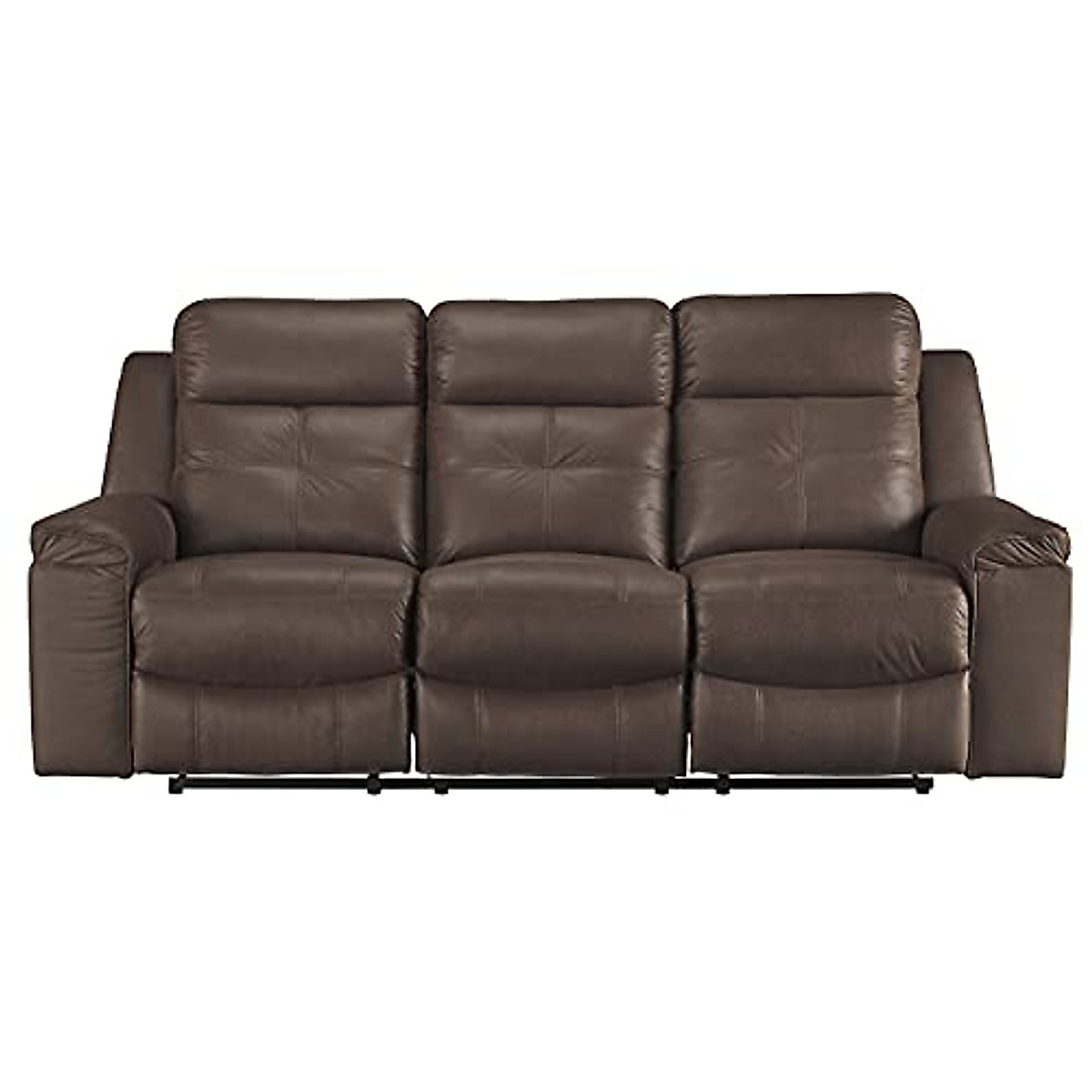 Signature Design by Ashley Jesolo Modern Faux Leather Manual Pull Tab Double Reclining Sofa, Dark Brown