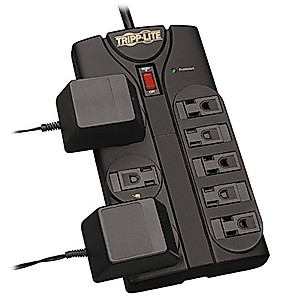 Tripp Lite TLP808B 8 Outlet Surge Protector Power Strip, 8ft Cord Right Angle Plug, Black, Lifetime Insurance