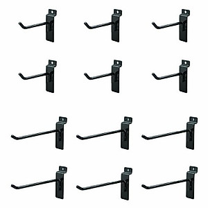 Dazzling Displays Box of 12 (Six 4-Inch and Six 6-Inch) Black Metal Slatwall Hooks