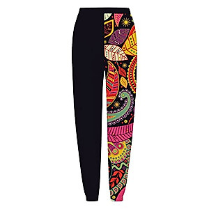 Cinch Bottom Sweatpants for Women Pockets Ethnic Printed Lounge Trousers High Waist Sporty Workout Jogger Pants