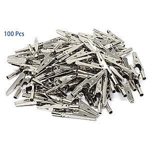 iexcell 100 Pcs 2 Inches / 51 mm Steel Alligator Clips Crocodile Clamps, Silver Tone Nickel Plated, Come in a Plastic Case